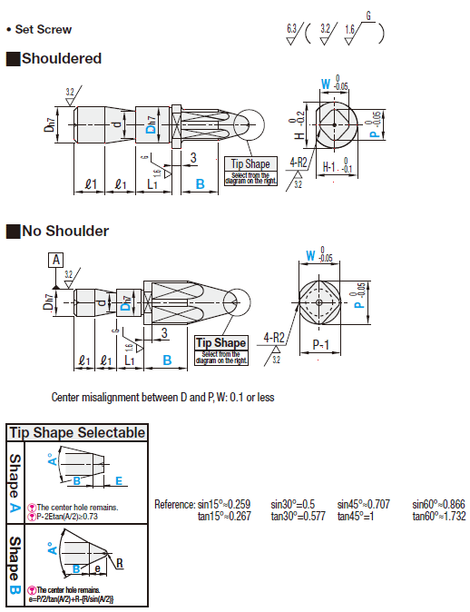 Locating Pins for Fixtures - Square Head Locating Pins - Tip Shape ...